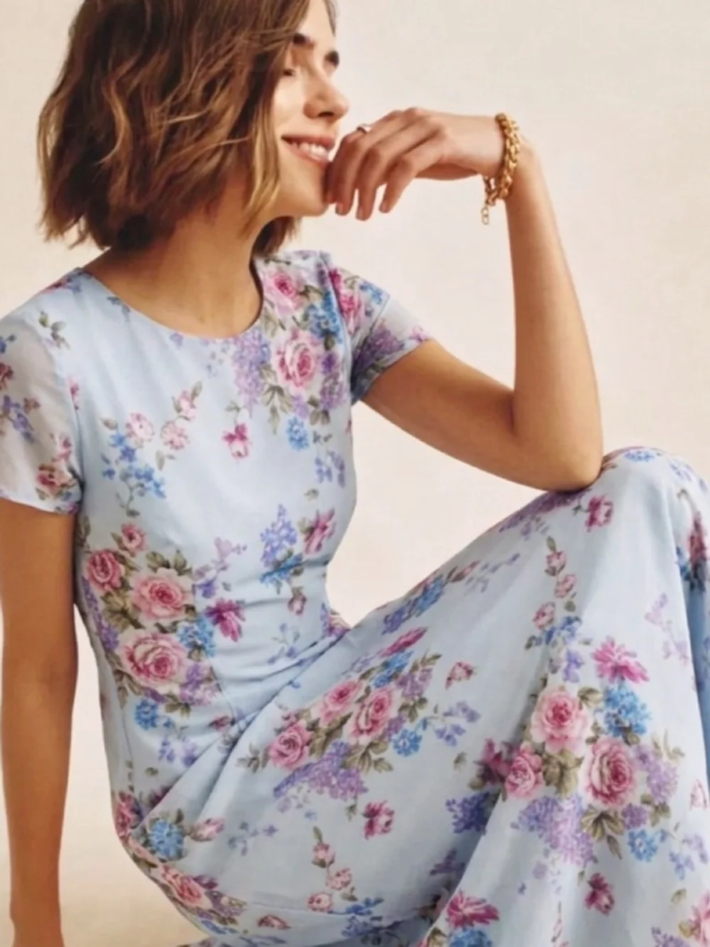 Mary McFadden | Dresses | Vintage Mary Mcfadden Blue Floral Romantic ...